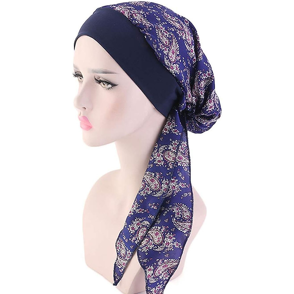 FADACHY Chemo Headwear Turbans for Women with Cancer, Summer Chemo Hats wIth Silky Long Hair Head Scarf, Fashion Soft Floral Headwraps Cancer Headcovers Hats