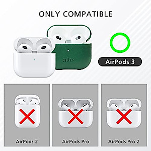Alto Protective Leather Case Cover for Airpods 3 Charging Case, Italian Aniline Leather Accessories for Apple AirPods 3 Men Women, Supports Wireless Charging Front LED Visible (Forest Green)
