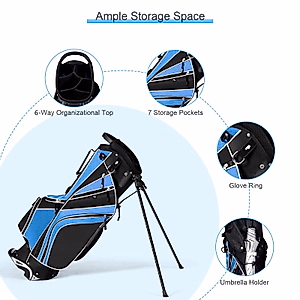 Mayjooy Golf Stand Bag, Portable Carry Golf Bag w/Ergonomic Dual Straps & 6 Way Top Divider, Lightweight Carry Organizer Pocket w/Umbrella Ring, Ideal for Men & Women (Blue)