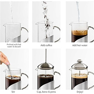 OVENTE French Press Coffee Maker 20 Ounce, 4 Level Stainless Steel Filter System, Borosilicate Heat Resistant Glass Carafe with Free Measuring Scoop, Silver FSL20S