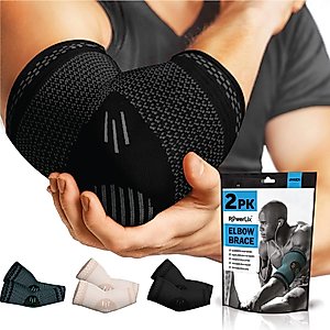 POWERLIX Elbow Orthopedic Brace Compression Support (Pair) - Elbow Sleeve for Tennis Elbow, Golfer’s Elbow, Bursitis, and Sprains, Arthritis, Tendonitis. Pain Relief