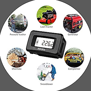 HonorMeet Digital LCD Maintenance Hour Meter for Lawn Mower, Volt.AC/DC 5V to 277V,Operating Hours Counter for Gas/Diesel Powered Garden Tractor Alternator Compressor ATV Boat Golf Cart Forklift (REC)