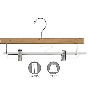 The Great American Hanger Company Wooden Pant Hanger w/Adjustable Cushion Clips, Box of 50 Flat Wood Bottom Hangers w/Natural Finish and Chrome Swivel Hook for Jeans Slacks or Skirt