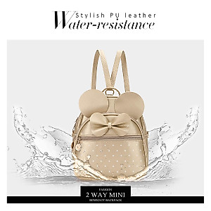 KL928 Girls Bowknot Polka Dot Cute Mini Backpack Small Daypacks Convertible Shoulder Bag Purse for Women (Gold)