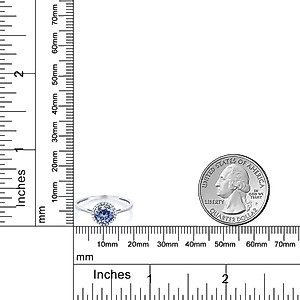 Gem Stone King 10K White Gold Gemstone Birthstone & Diamond Halo Promise Wedding Engagement Ring | Round 6MM | White Gold Ring For Women