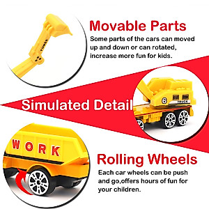 Alloy Truck Mini Pocket Size Construction Models Play Vehicles Toy Trucks for Boys Age 2 3 4,Kids Party Favors Cake Decorations Topper Birthday Gift,6Pcs Set