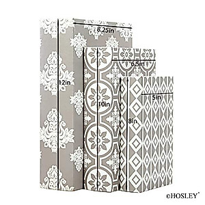 HOSLEY Storage Memory Book Box Set /3, Gray White Farmhouse Large 12", Med 10" Small 8" High. Ideal Gift for Wedding Memories Jewelry Trinket Hobby Keepsake