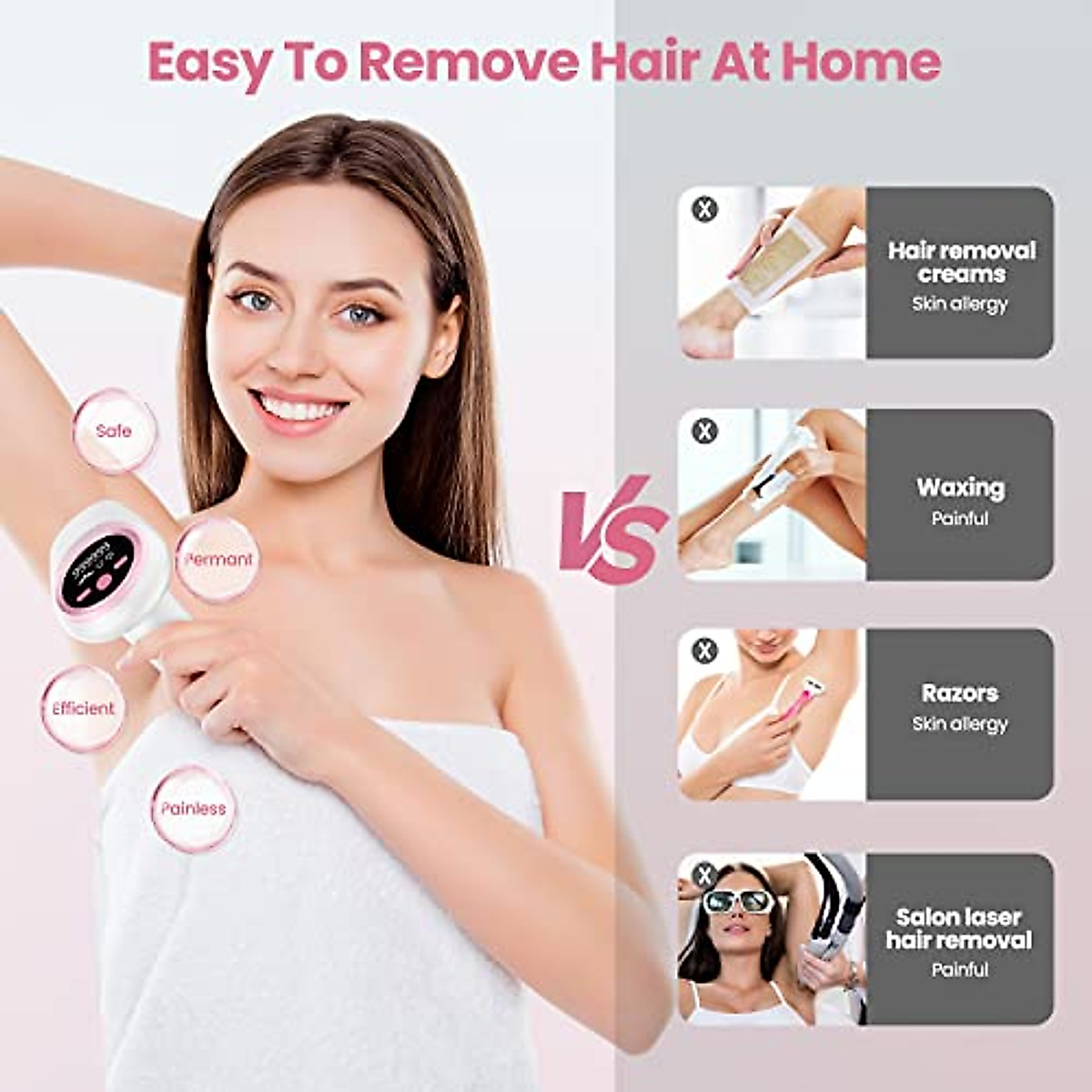 Laser Hair Removal for Women and Men 3-N-1 IPL Device Permanent 999,999 Flashes FDA Cleared Hair Removal for Face Armpits Legs Arms Bikini Line Whole Body Use