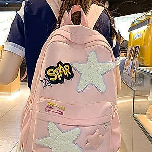 STRGZR Kawaii Cute Backpack, Aesthetic Y2K Retro Star Graphic Harajuku Backpack Laptop Backpack Travel Casual Daypack (Pink)