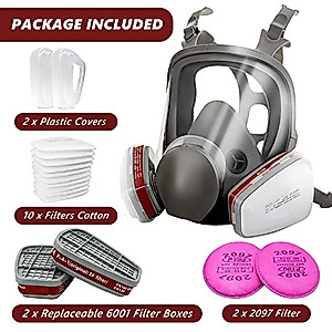 GZYZAMZ 6800 Full Face Gas Mask - Anti-fog, Dust-proof Respirator Nuclear with 2097 & 6001CN Filters Protection for Painting, Mechanical Polishing, Welding and Other Work Protection