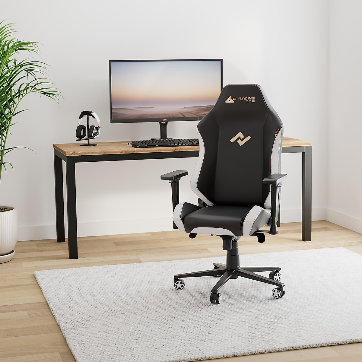 Gaming Chair 350lb Big and Tall High Back Office Chair Ergonomic Racing Reclining Chair with 4D Armrests Swivel Tilt Rocker (White)