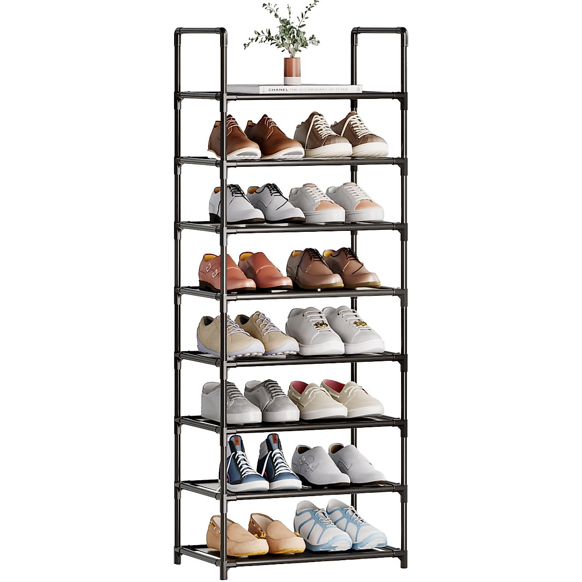 MUAHRCE 8-Tier Tall Shoe Rack for Closet, Entryway, Adjustable Sturdy Durable Shoe Shelf,Narrow Shoe Stand Organizer (18" W×10" D×58" H,Black)