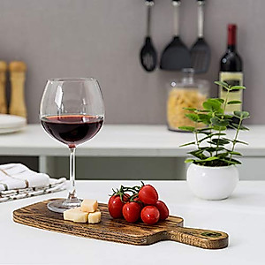 MyGift Rustic Brown Wood Cutting Board, Small Paddle Design Charcuterie Board with Vintage Brass Hanger Ring