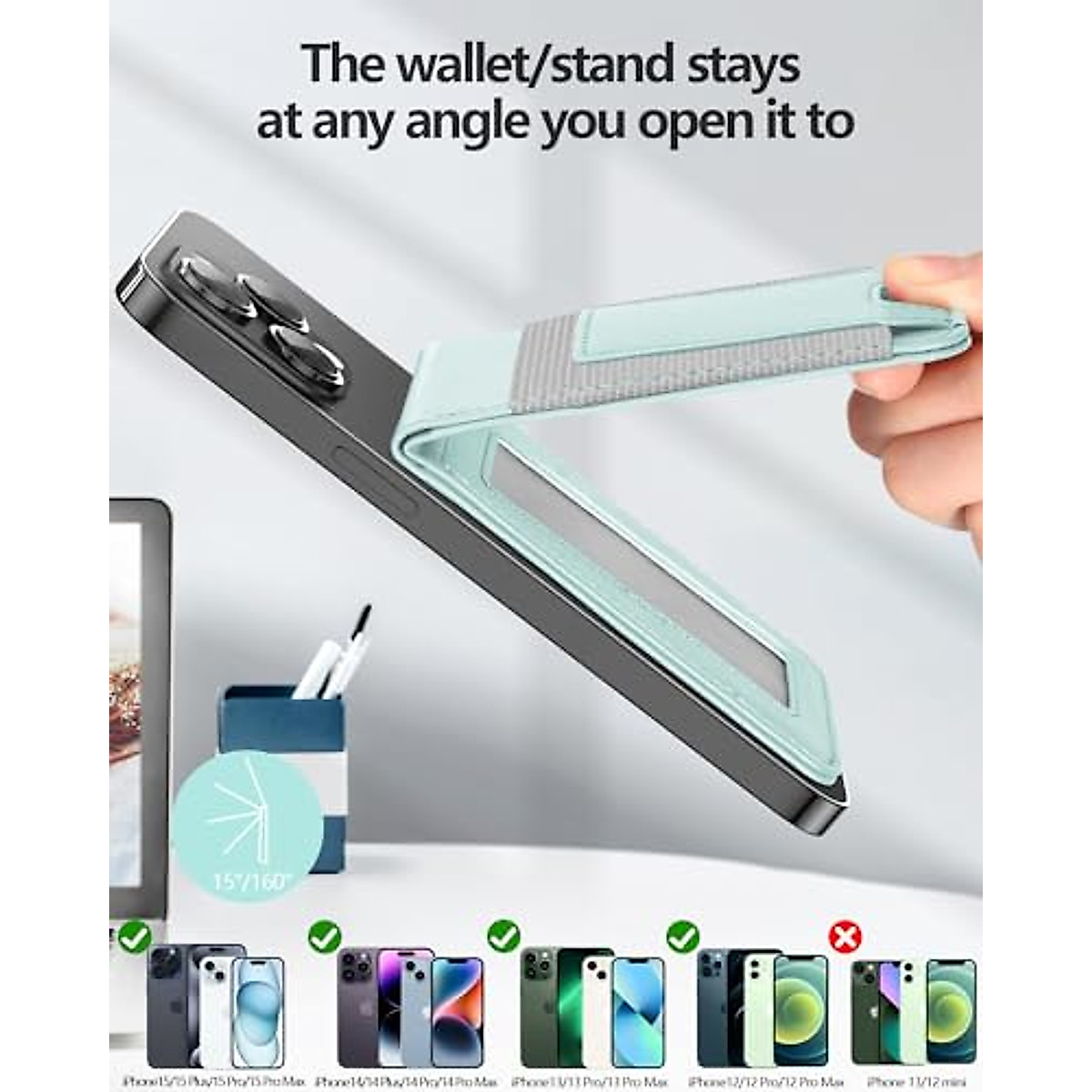 Miroddi MagSafe Wallet for Phone, iPhone Wallet with Stand, Leather Magnetic Wallet Cards Holder, Magnetic Wallet for iPhone 16/15/14/13/12 Series, Open ID Window, Fits 10 Cards, Green