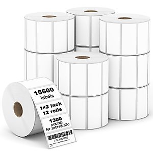 【15600 Labels/12 Rolls】 Labelebal 2" x 1" Direct Thermal Label (51mm x 25mm) Multipurpose Shipping Address Barcodes Labels Compatible for Zebra & Rollo Desktop Label Printer (1300 Labels/Roll)