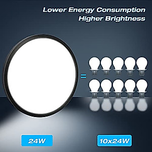 2 Pack LED Flush Mount Ceiling Light Fixture, 12 Inch 24W, Modern Flat Black Ceiling Lighting Fixture, 5000K Daylight White, 3200LM Low Profile Ceiling Lamp for Bedroom, Living Room, Hallway, Kitchen