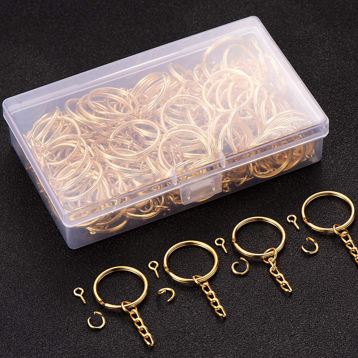 100Pcs Keychain Rings 1 Inch/25mm Gold Key Chain Rings with 100Pcs Jump Rings and 100Pcs Screw Eye Pins Bulk for Crafts