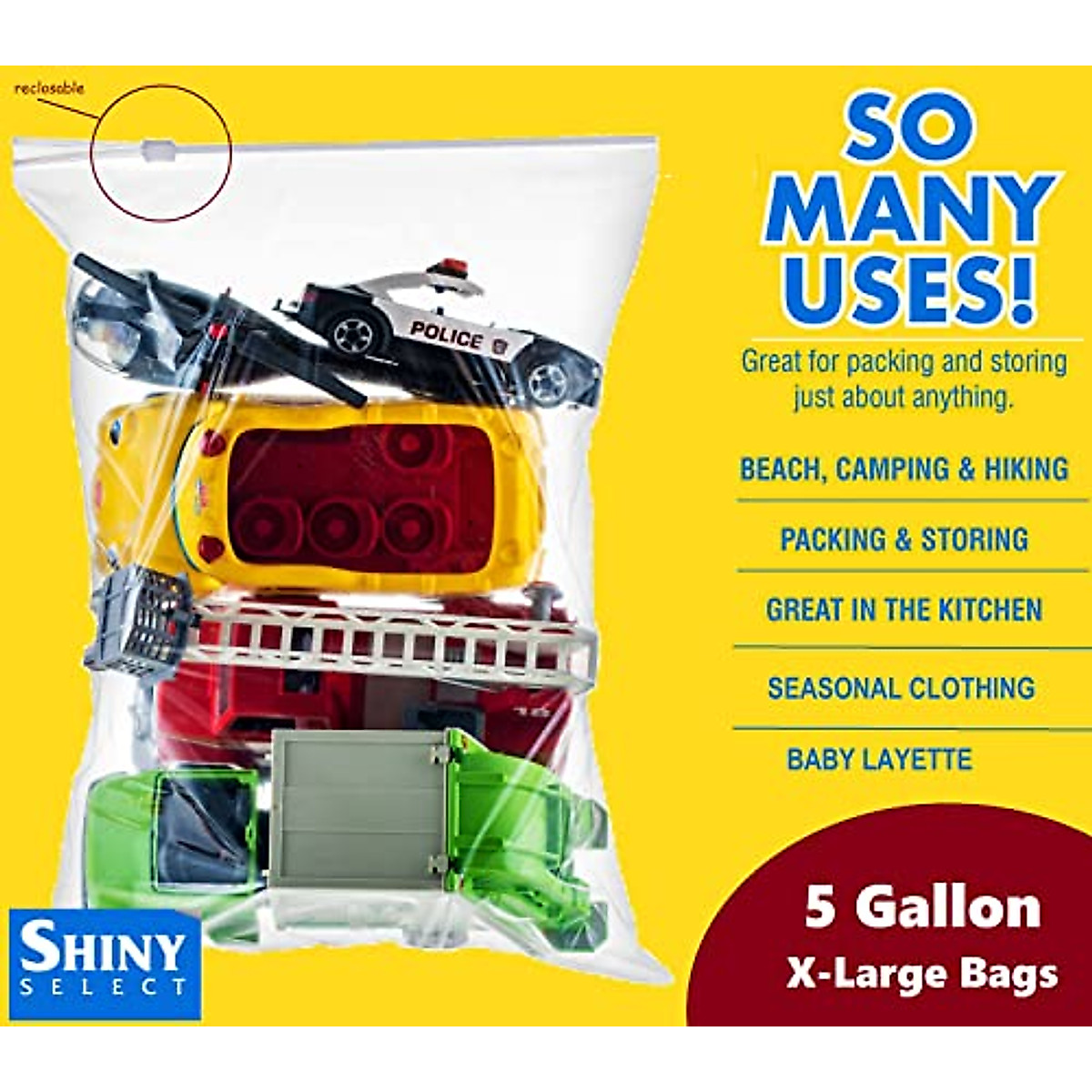 [ 15 COUNT ] - 4 MILL - Heavy Duty Clear Plastic Storage Bags, Huge 5 Gallon Size 18" x 24", Reclosable Slider Top,. Super Thick & Strong for Food Storage, Packaging, Clothing, Shirts, Decorations, Moving, Vacation, Organizing, Artwork