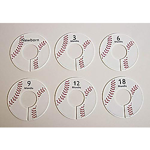 6 Baseball C196 Baby Boy Nursery Clothing Size Closet Dividers (1.25 Inch Rod)