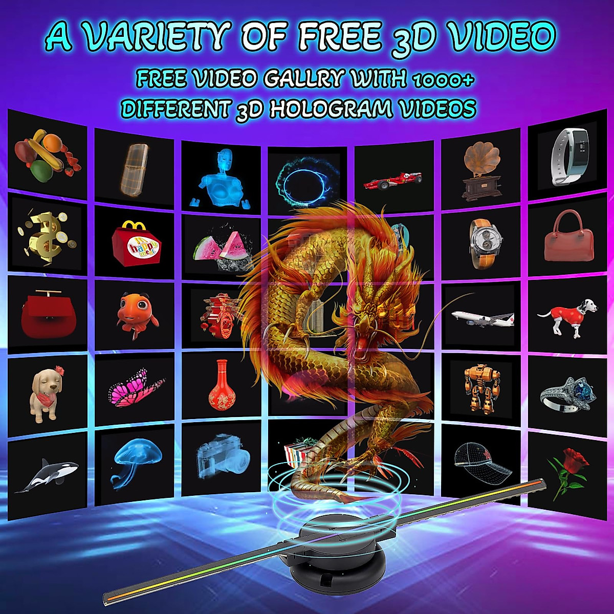 3D Hologram Fan With Android Integrated-19 Inch Holographic 3D Display Advertising Projector with APP Programmable, 1000+ 3D Video Library for Business Store Signs,Bar,Party,Halloween (17-inch)