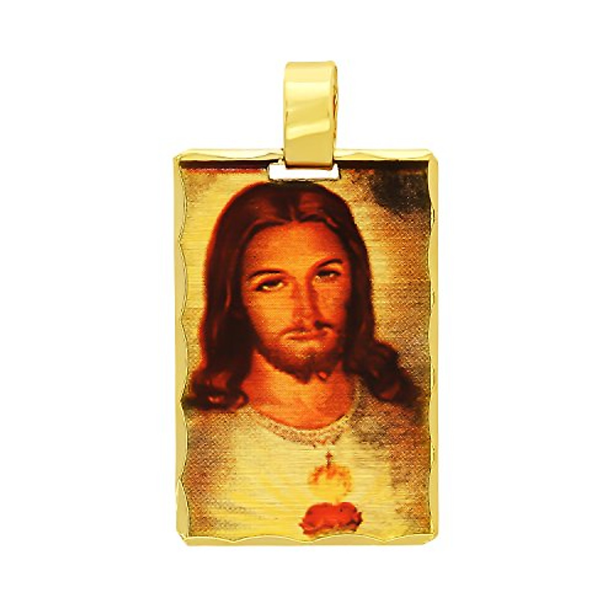 The Bling Factory 14k Gold Plated Framed Jesus Sacred Heart Portrait 20mm x 30mm Pendant