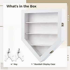 TIMCORR Baseball Display Case for 12 Baseballs, Wall Mount, White Wooden Frame with Transparent Acrylic Panel and Dual Metal Locks