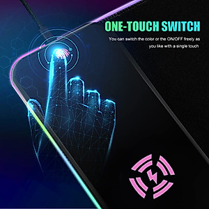 Macarrie 2 Pcs Charging Mouse Pad Cool Mouse Pad with 15w 31.5 x 11.8 x 0.2'' Fast Charging Extended Large LED Gaming Mousepad RGB Mouse Pad Non Slip Wireless Keyboard Pad for Office Desks