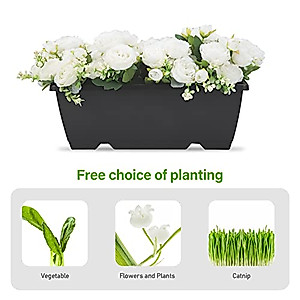Whonline 8 Pack Window Box Planter 17 Inch Black Plastic Vegetable Flower Planters Boxes Rectangular Flower Pots with Saucers for Indoor Outdoor Garden Patio