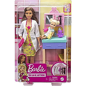 Barbie Careers Doll & Playset, Pediatrician Theme with Brunette Fashion Doll, 1 Patient Doll, Furniture & Accessories,White