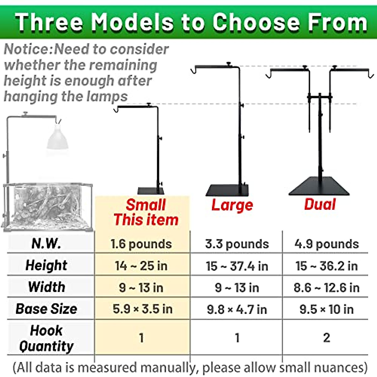 Reptile Tank Heat Lamp Stand Aquarium Stand - Reptile Terrarium Heat Light Stand - Adjustable Metal Heat Lamp Holder, Used for Amphibians, Lizards, Gecko, Tortoise, Snakes, Bearded Dragon, Chicks, etc