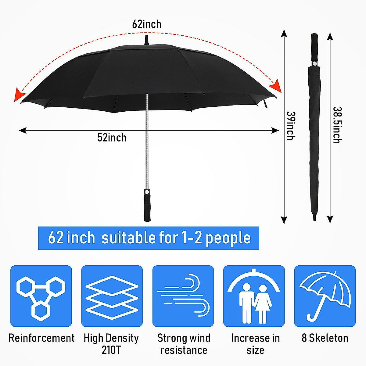 Jexine 20 Pieces Golf Umbrella Bulk 62 Inch Automatic Open Golf Umbrella Extra Large Oversize Double Canopy Vented Windproof Waterproof Stick Umbrellas UV Protection Umbrellas for Men and Women