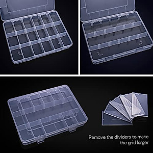 Ecurfu 18 Grids Clear Organizer Box, Small Plastic Compartments Storage Container with Dividers for Ribbon, DIY Crafts, Bead, Jewelry, Sewing, Fishing Tackles, Thread, Size 7.9x6.2x1.2 In