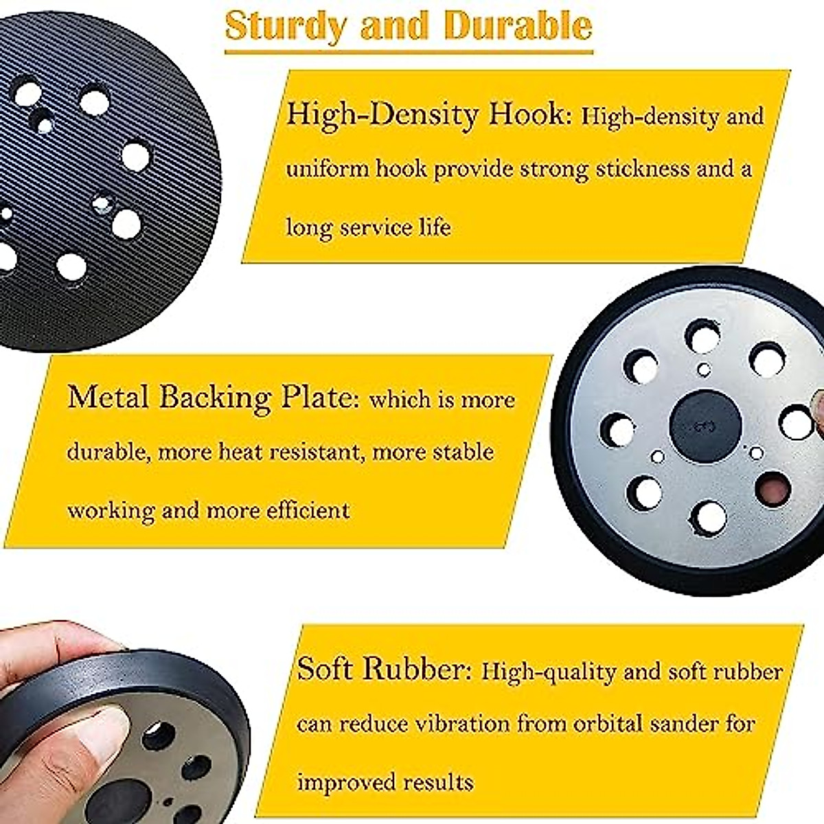 Union Pads & Abrasives OEM1 5 Inch 8 Hole Replacement Sander Hook and Loop Orbital Sander Pad for DeWalt 151281-08, DW4388 Fits DeWalt DW421, DW423, D26453, D26451, DW422, Porter Cable 390K 382 343/VS