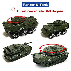 JQGT Diecast Military Vehicles Army Toy 6 in 1 Assorted Metal Model Cars Fighter Tank Attack Helicopter Panzer Playset for Kids Toddlers