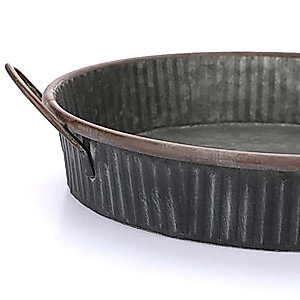 Hipiwe Galvanized Metal Iron Tray with Handles Farmhouse Rustic Decorative Tray Industrial Style Serving Tray Round Galvanized Tray for Coffee Table, Home Decor (Set of 2)