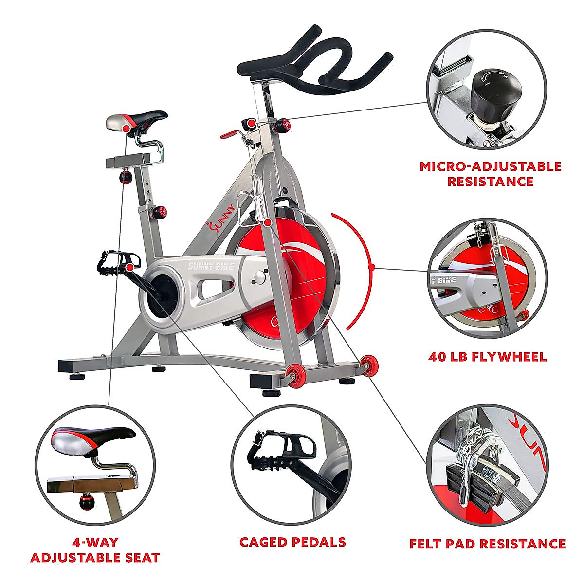 Sunny Health & Fitness Belt Drive Pro Indoor Cycling Bike - SF-B901B