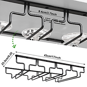 Uten Wine Glass Rack Under Cabinet Wine Glass Holder Iron Stemware Rack Glass Goblet Hanging Storage Organizer for Bar Kitchen Black