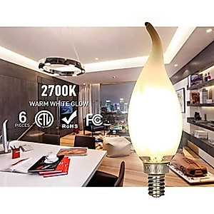 carryBC Candelabra LED Bulbs 2700K 40w Equivalent Improve Flame tip Frosted Glass E12 Base Warm White Decoration E12 LED Bulb Dimmable 12 Pack