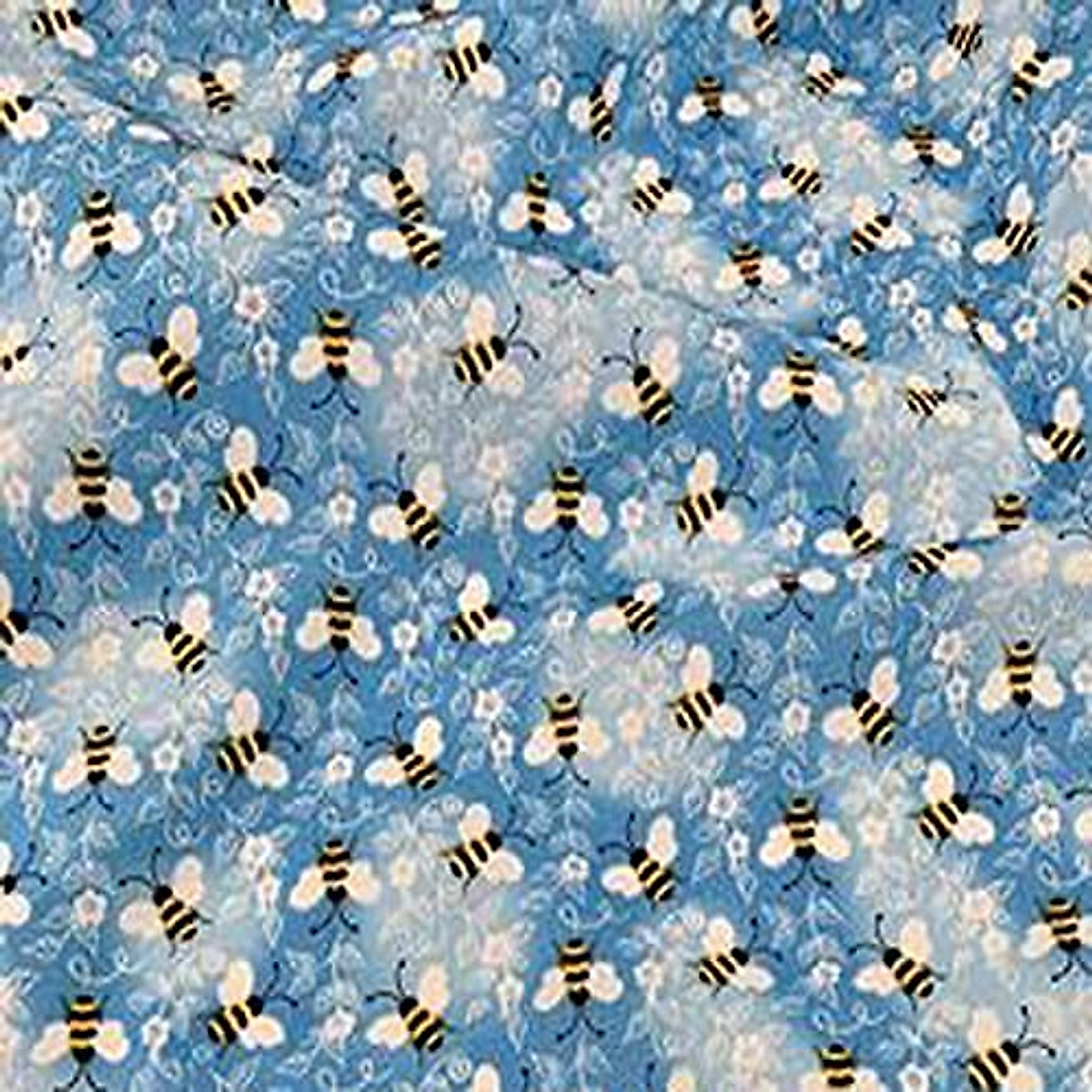 PUMCRAFT Sewing Fabric 100% Cotton Fabric Blue Yellow Bee Printed Sewing Cloth Dress Clothing Textile Tissue - 50cm - 105cm Fabric Patchwork Craft