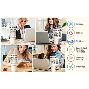 LiqCool Boss Gifts for Women, Best Boss Lady Gifts - 40 oz Tumbler with Handle and Straw Lid, Great Gift Idea for Boss Manager Friends, Female Boss Gifts for Bosses Day Birthday Christmas(Cream)