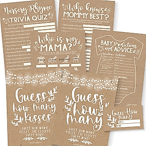 50 Rustic Who Knows Mommy Best, Baby Prediction and Advice Cards etc, 25 Guess How Many Cards - 6 Double Sided Cards Baby Shower Games Funny, How Many Kisses Game Baby Shower Decorations