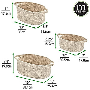 mDesign Rustic Casual Woven Cotton Rope Bathroom Basket with Handles - Storage Organizer Set for Countertop, Floor, Closet or Vanity - Holds Toilet Paper, Towels, or Magazines - Set of 3, Brown