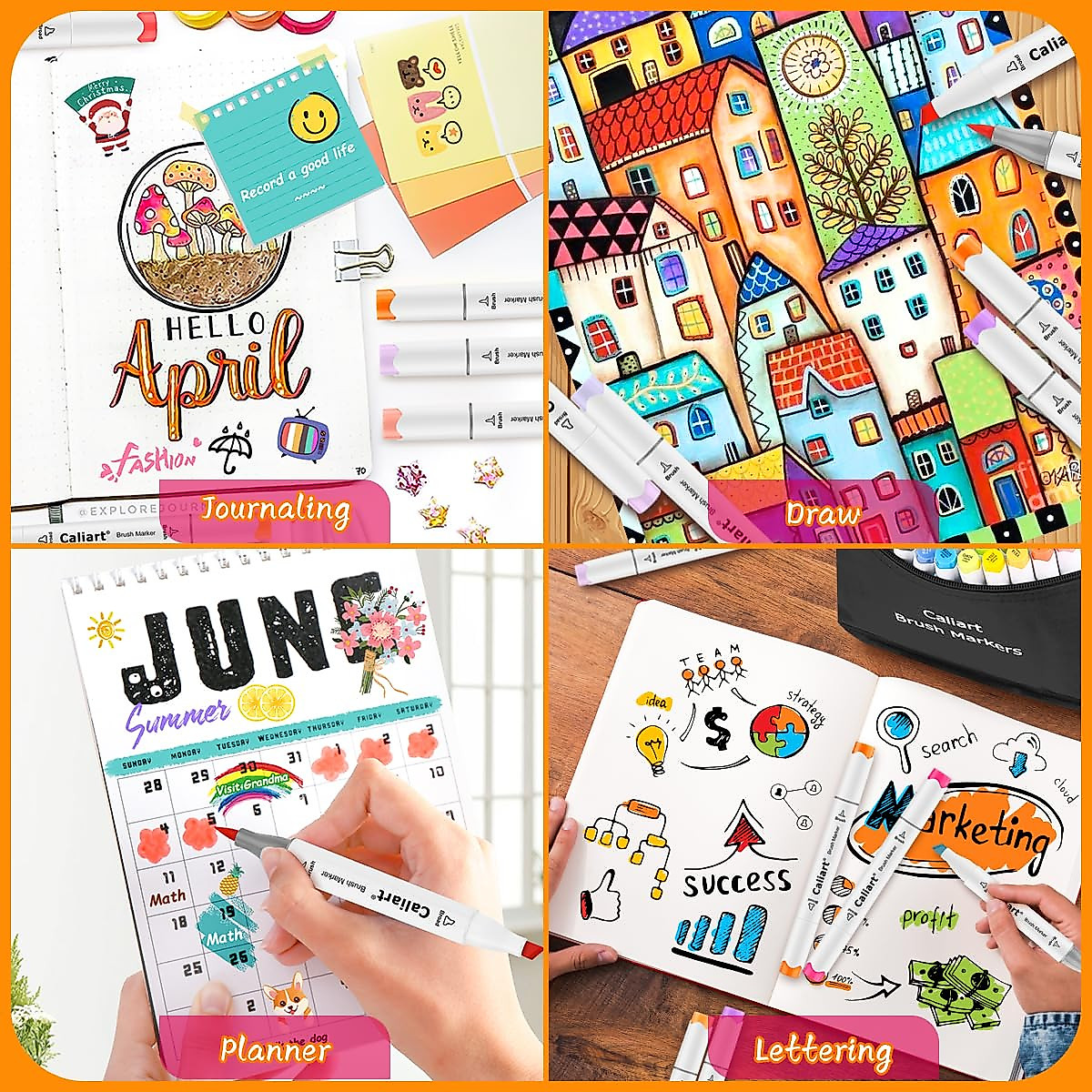 Caliart 100 Colors Artist Alcohol Markers Dual Tip Art Markers Twin Sketch Markers Pens Permanent Alcohol Based Markers with Case for Adult Kids Coloring Drawing Sketching Card Making Illustration