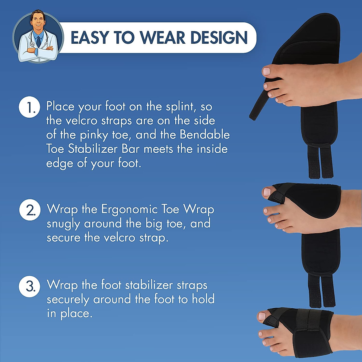 Dr. Frederick's Original Nighttime Bunion Splints - 2 ct - Adjustable Big Toe Straightener for Women & Men - Orthopedic Foot Brace for Pain Relief