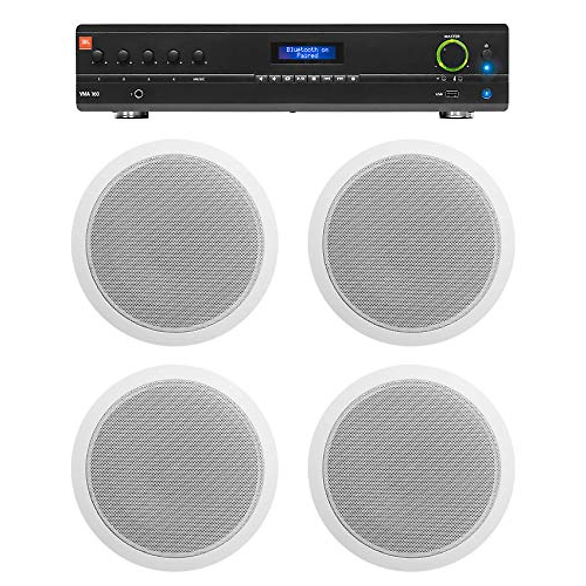 JBL Commercial 70v Amp+(4) White 6" Ceiling Speakers for Restaurant/Bar/Cafe
