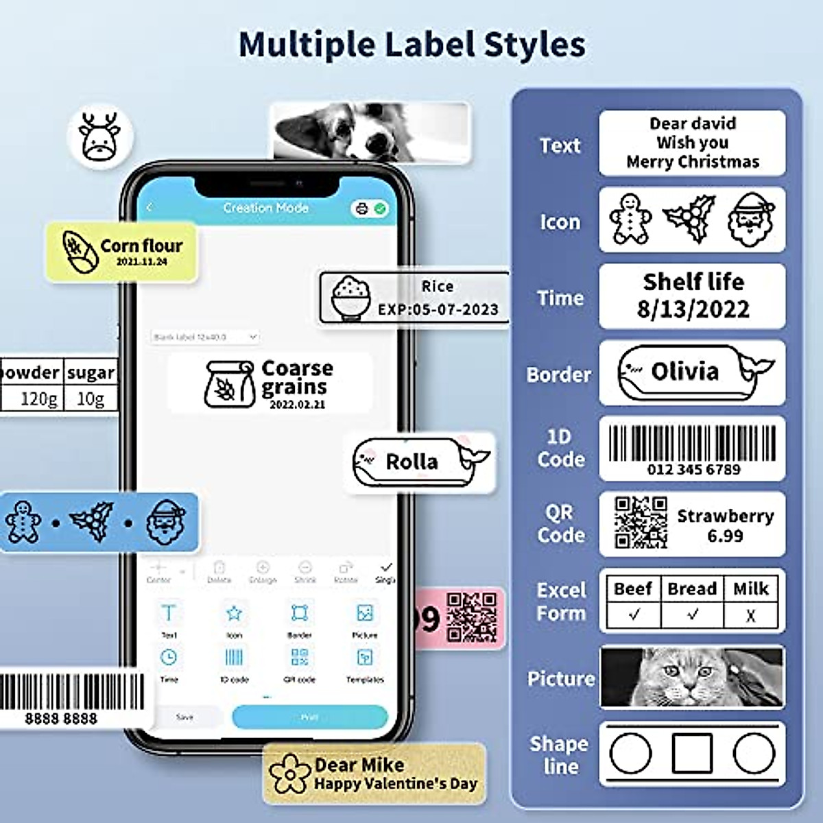 Mini Label Maker, Compatible with Phomemo D30 Label Maker Machine with 3 Tapes, Small Bluetooth Labelers Sticker Maker, Portable Wireless Label Printer Lots Fonts Available for Phone Office Home