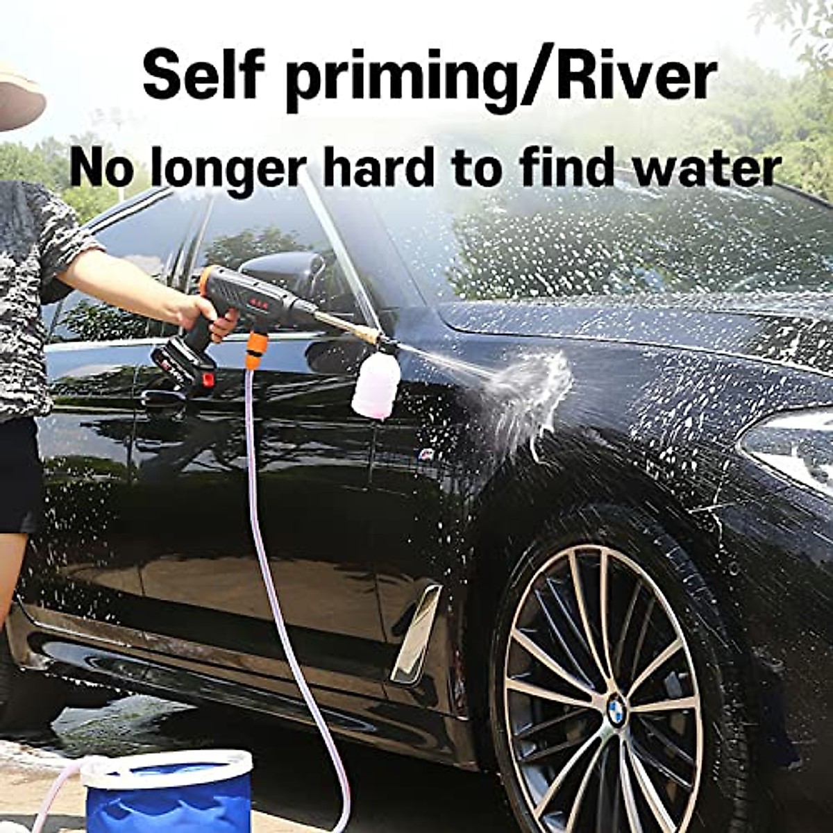 Auoesiwi Cordless Pressure Washer Battery Powered,Small Pressure Washer Portable 24v Electric Cleaner 160w 100bar Lithium,Extension Pole,Garden/Outdoor Cleaning Tool(Size:88VF)