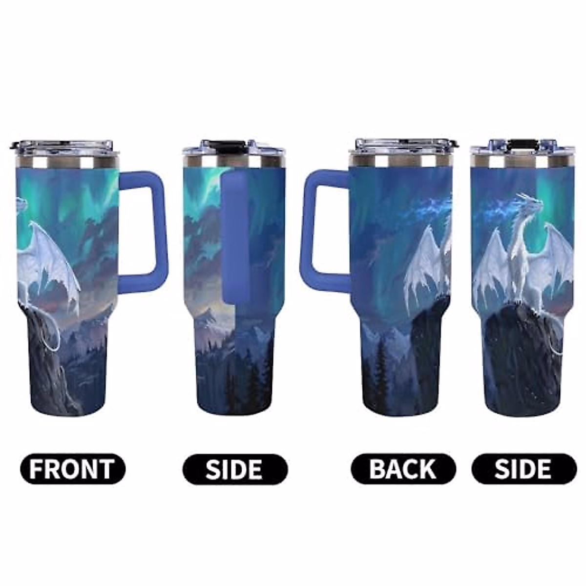 Flying Dragon 40 Oz Tumbler Insulated Stainless Steel Water Bottle Travel Mug Car Cup with Handle And Straw