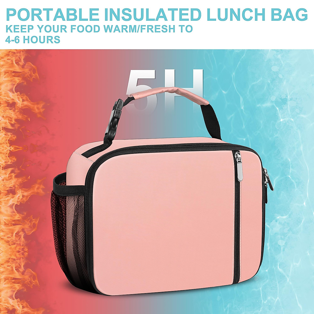 esouler Lunch Box Kids Insulated Lunch Bag for Boys & Girls Durable Children Lunchbox for School with Water Bottle Holder-Pink