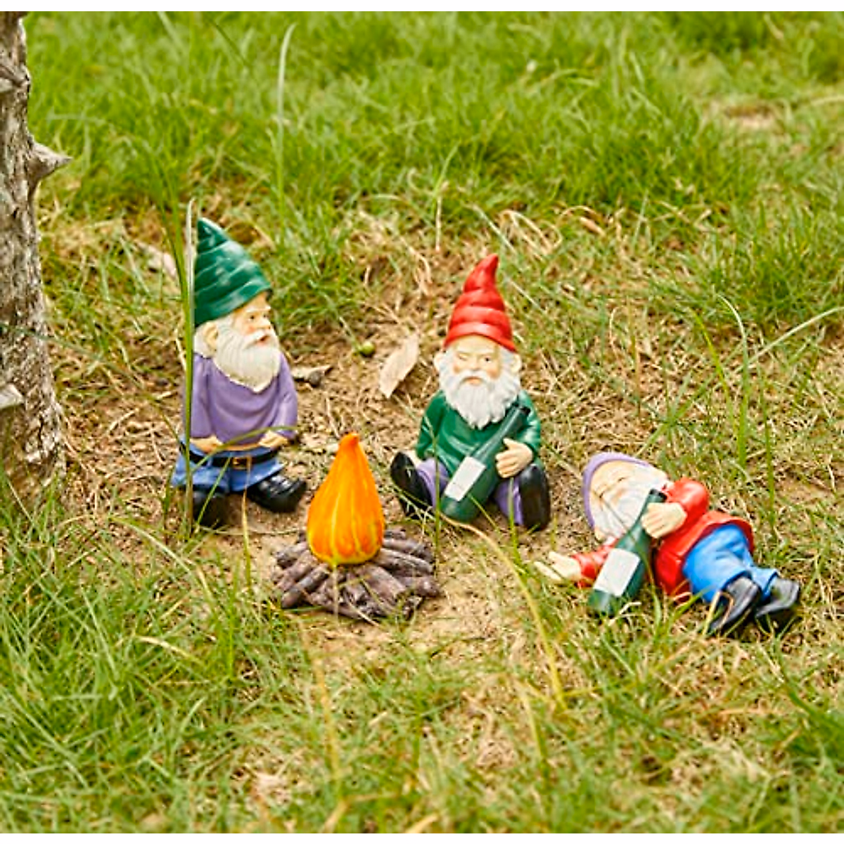 Extra Large Drunk Garden Gnomes Figurines | Set of 4 | Funny Dwarf Knomes Around Fire Pit, Adorable Naughty Drunken nombs Indoor & Outdoor Decor - Patio, Porch, Yard Lawn Art (Naughty Firepit Set)